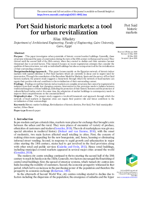 (PDF) Port Said historic markets: a tool for urban revitalization