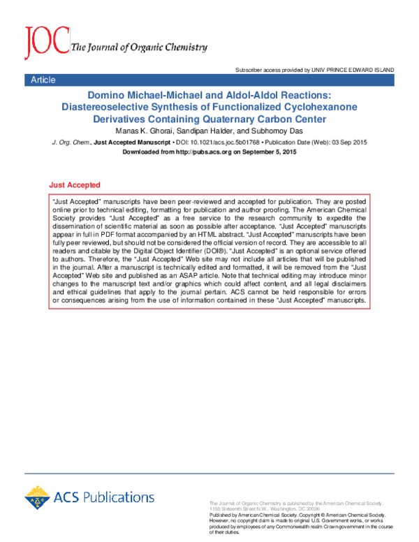(PDF) Domino Michael-Michael and Aldol-Aldol Reactions: Diastereoselective Synthesis of ...