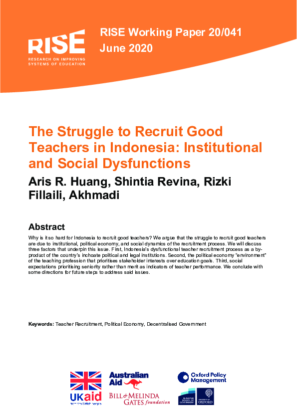 (PDF) The Struggle to Recruit Good Teachers in Indonesia: Institutional ...