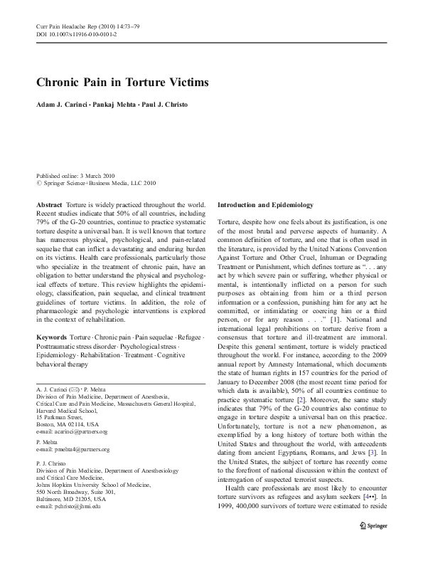 (PDF) Chronic Pain in Torture Victims