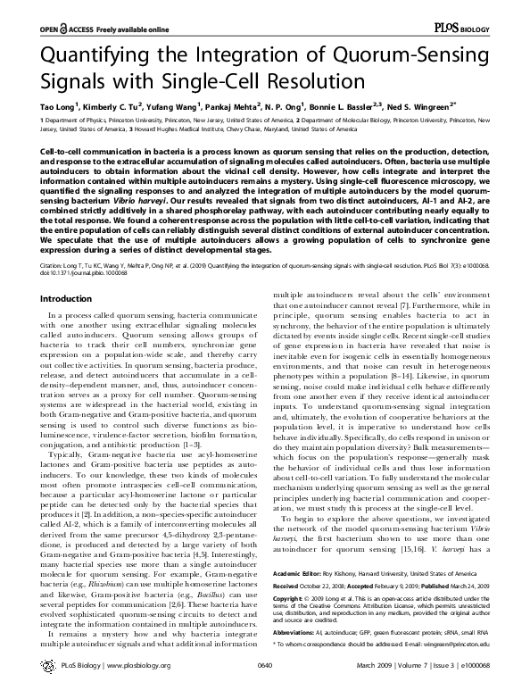 (PDF) Quantifying the Integration of Quorum-Sensing Signals with Single-Cell Resolution