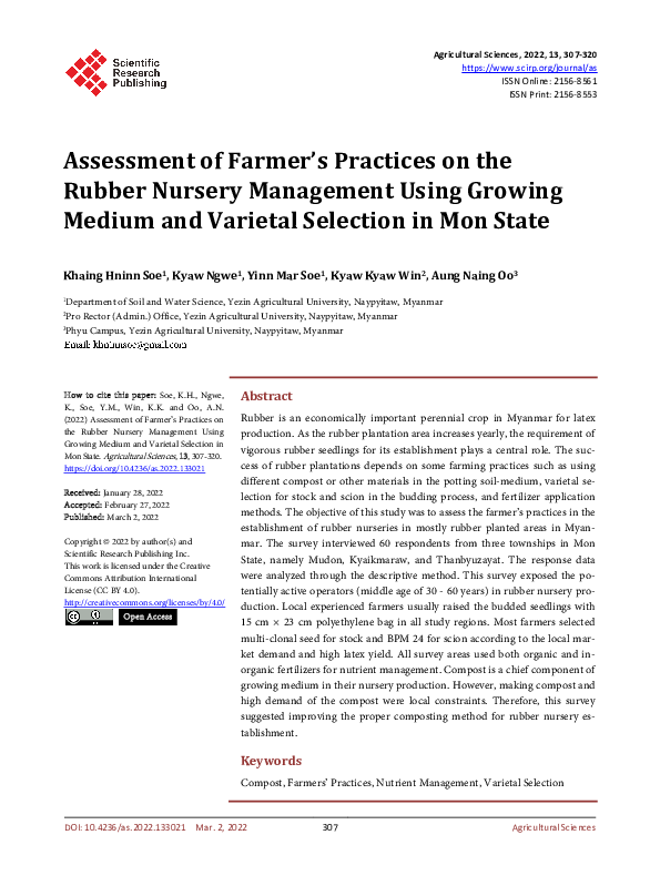 (PDF) Assessment of Farmer’s Practices on the Rubber Nursery Management ...