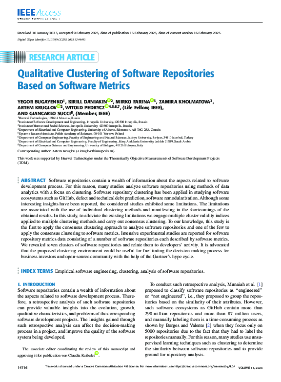 (PDF) Qualitative Clustering of Software Repositories Based on Software Metrics