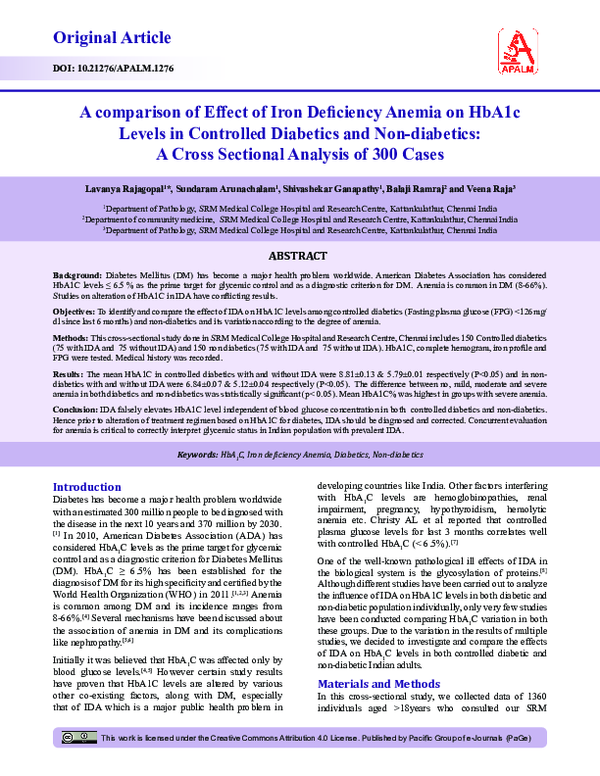 (PDF) A comparison of effect of Iron Deficiency Anemia on HbA1c levels ...