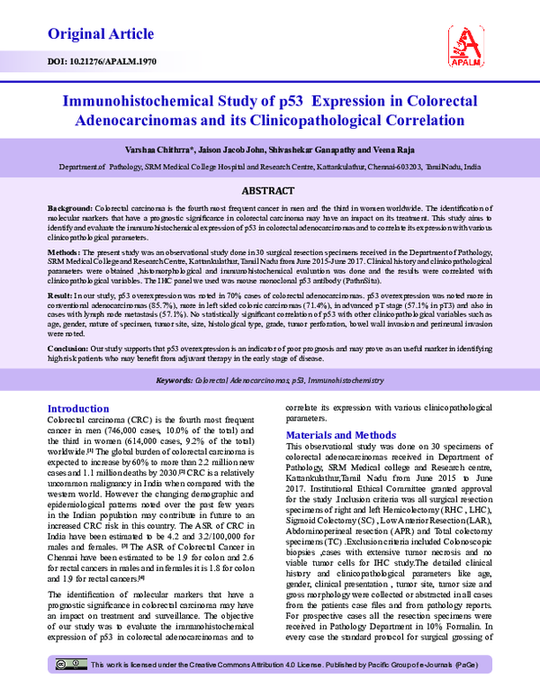 (PDF) Immunohistochemical Study of p53 Expression in Colorectal Adenocarcinomas and its ...