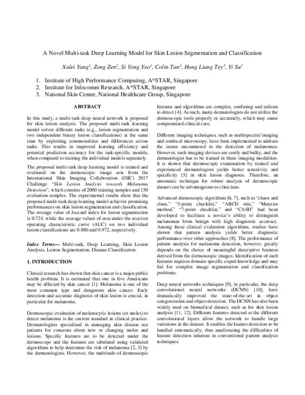 Pdf A Novel Multi Task Deep Learning Model For Skin Lesion