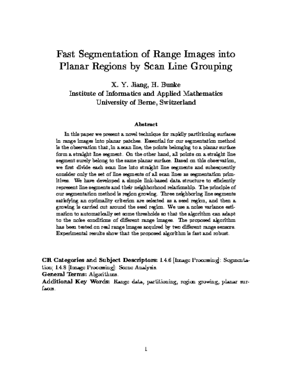 (PDF) Fast segmentation of range images into planar regions by scan line grouping
