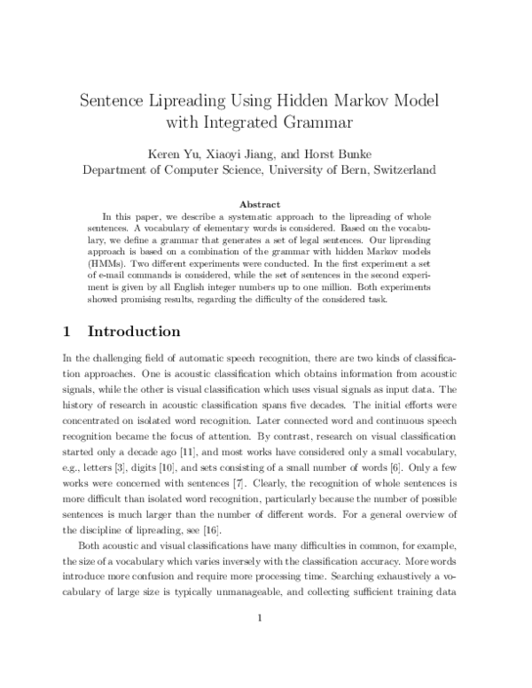 (PDF) Sentence Lipreading Using Hidden Markov Model with Integrated Grammar