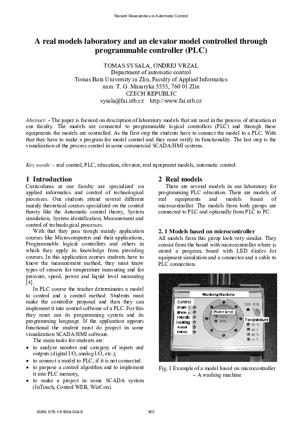 (PDF) A real models laboratory and an elevator model controlled through ...