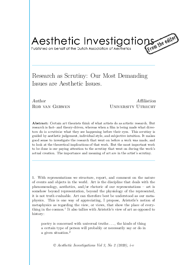 (PDF) Research as Scrutiny. Our most demanding issues are aesthetic issues
