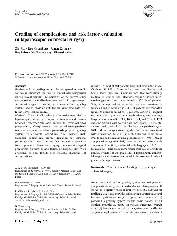 (PDF) Grading of complications and risk factor evaluation in ...