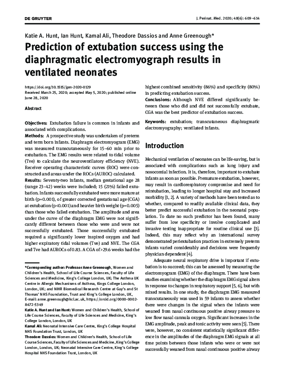 (PDF) Prediction of extubation success using the diaphragmatic ...