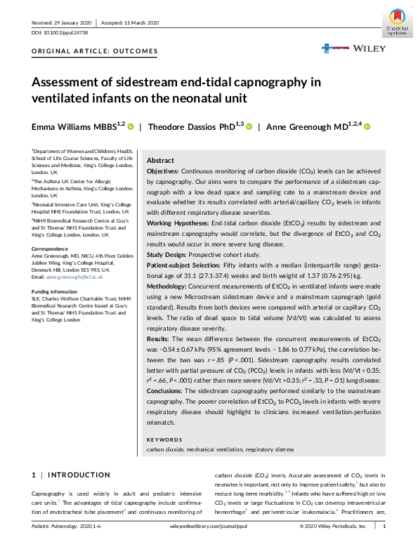 (PDF) Assessment of sidestream end‐tidal capnography in ventilated ...