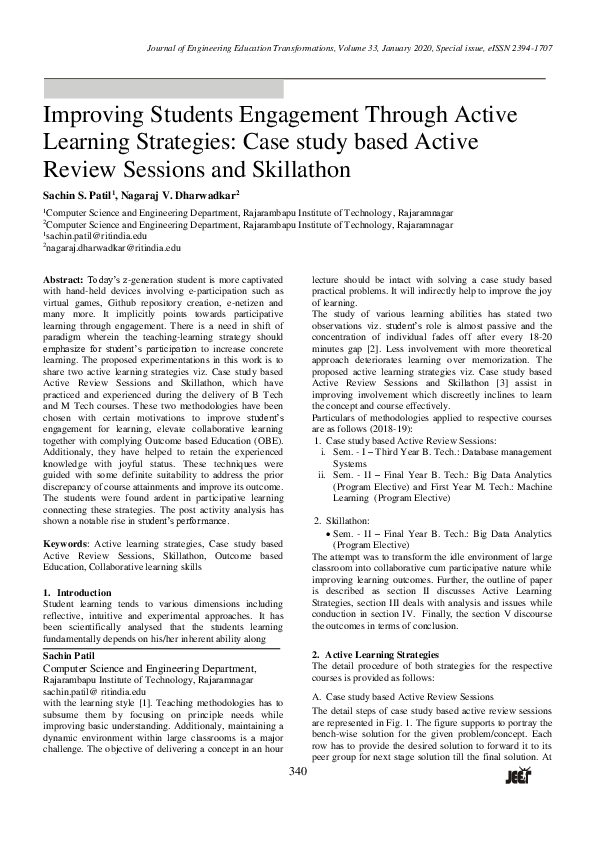(PDF) Improving Students Engagement Through Active Learning Strategies: Case Study Based Active ...