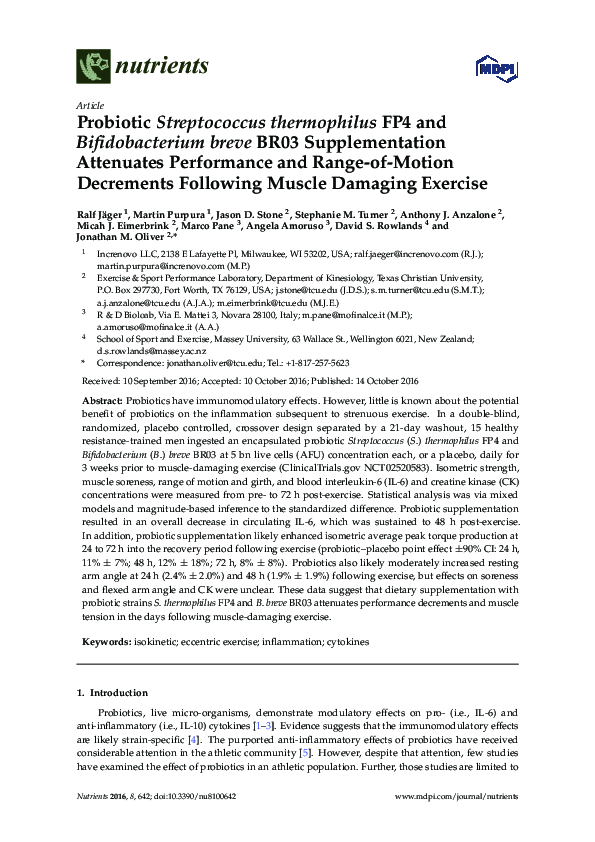 (PDF) Probiotic Streptococcus thermophilus FP4 and Bifidobacterium breve BR03 Supplementation ...