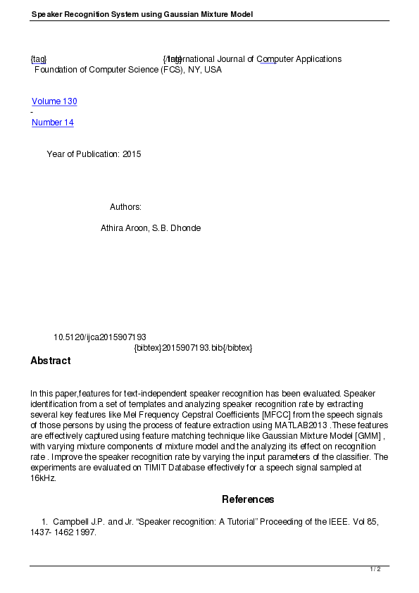 (PDF) Speaker Recognition System using Gaussian Mixture Model