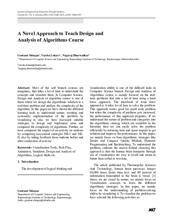 (PDF) A Novel Approach to Teach Design and Analysis of Algorithms Course