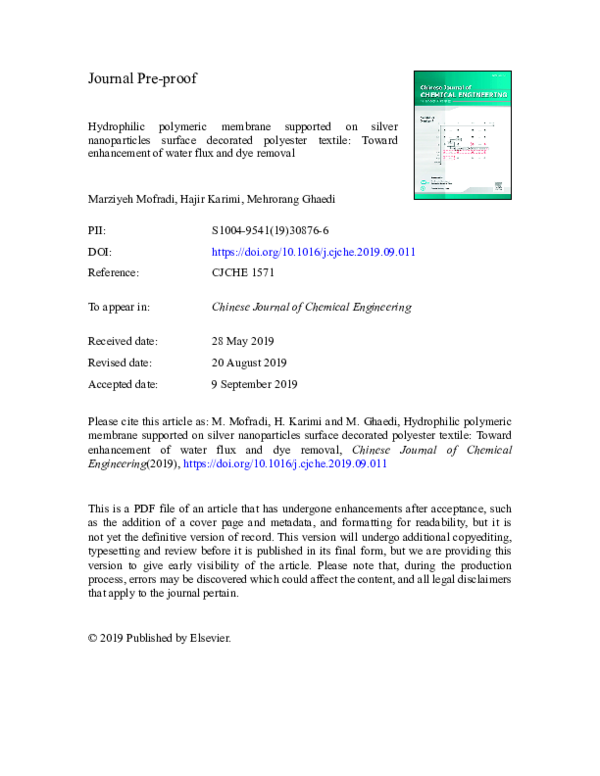 (PDF) Hydrophilic polymeric membrane supported on silver nanoparticle ...