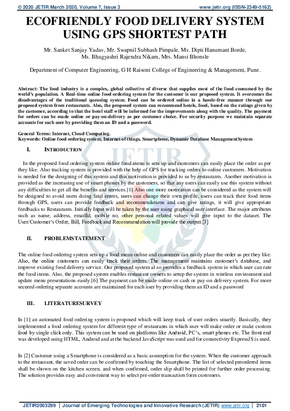 Pdf Ecofriendly Food Delivery System Using Gps Shortest Path Sanket Yadav
