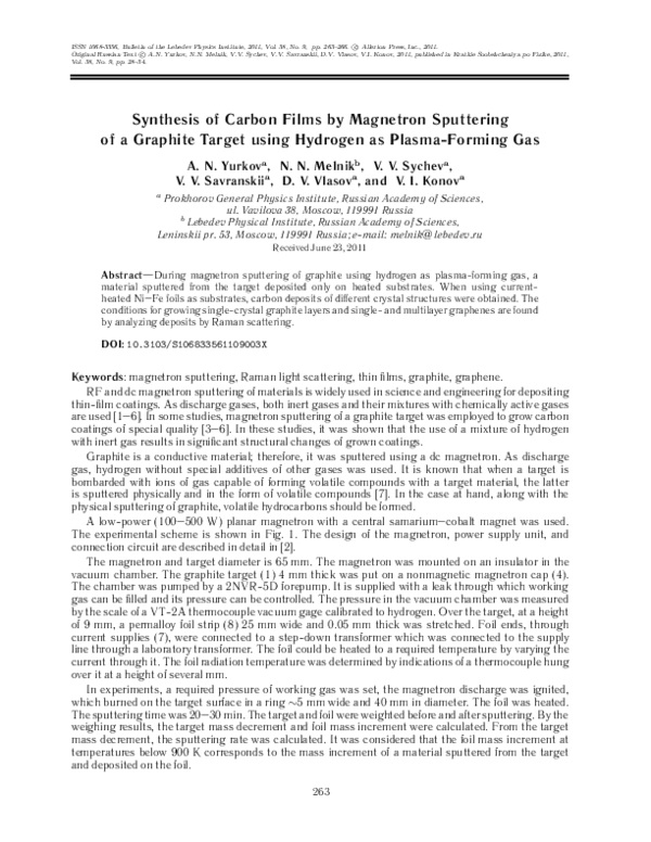 (PDF) Synthesis of carbon films by magnetron sputtering of a graphite target using hydrogen as ...