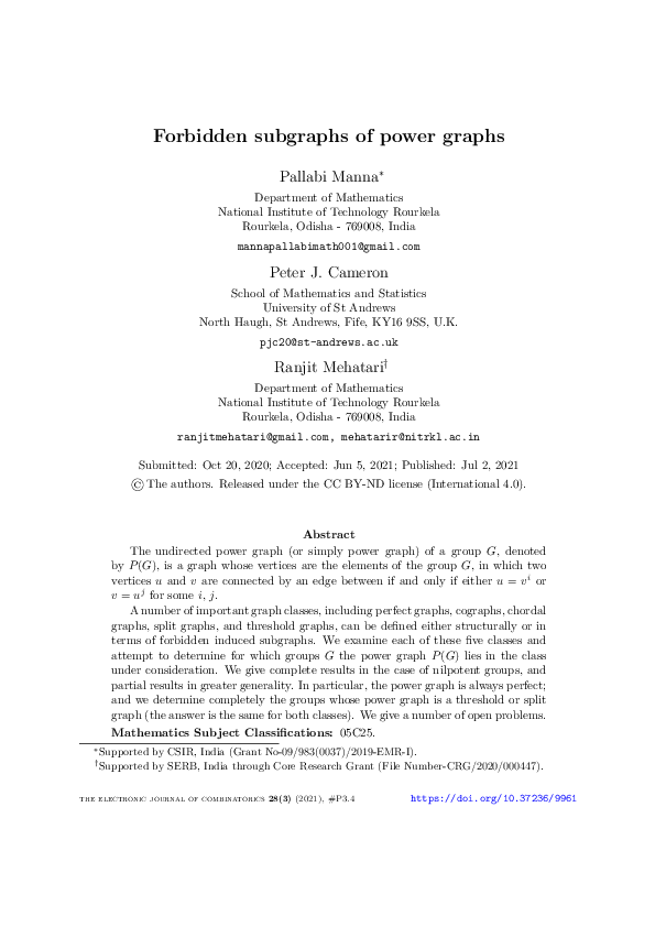 (PDF) Forbidden Subgraphs of Power Graphs