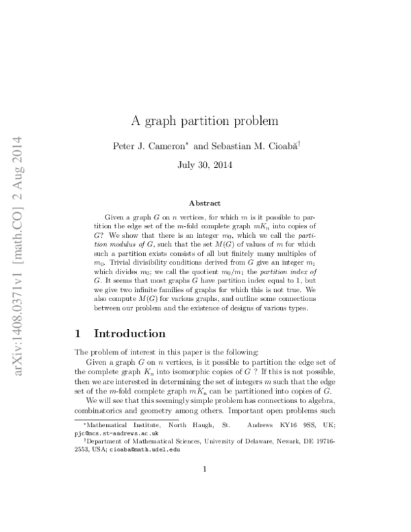 (PDF) A Graph Partition Problem