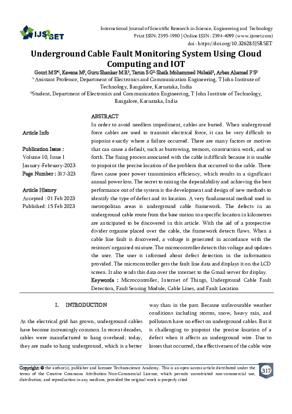 Pdf Underground Cable Fault Monitoring System Using Cloud Computing And Iot