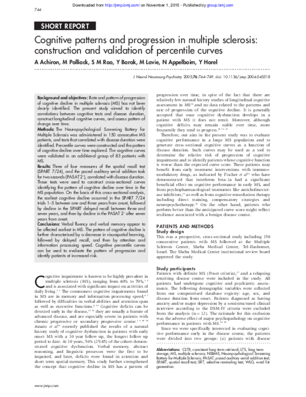 (PDF) Cognitive patterns and progression in multiple sclerosis: construction and validation of ...
