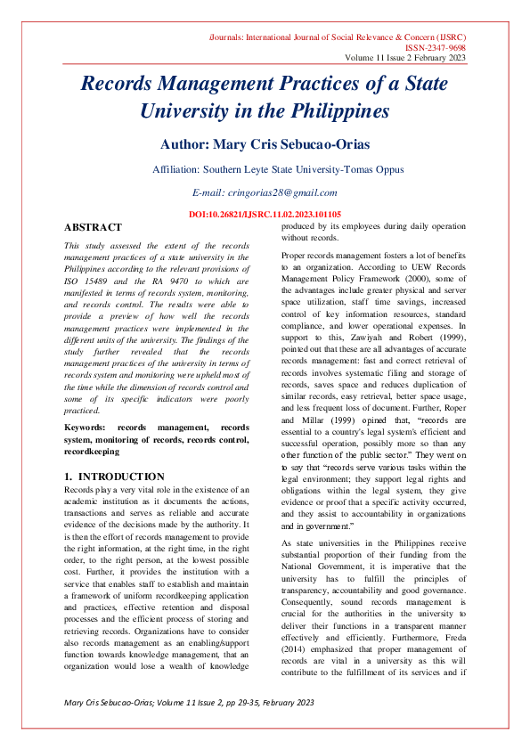 (PDF) Records Management Practices of a State University in the Philippines