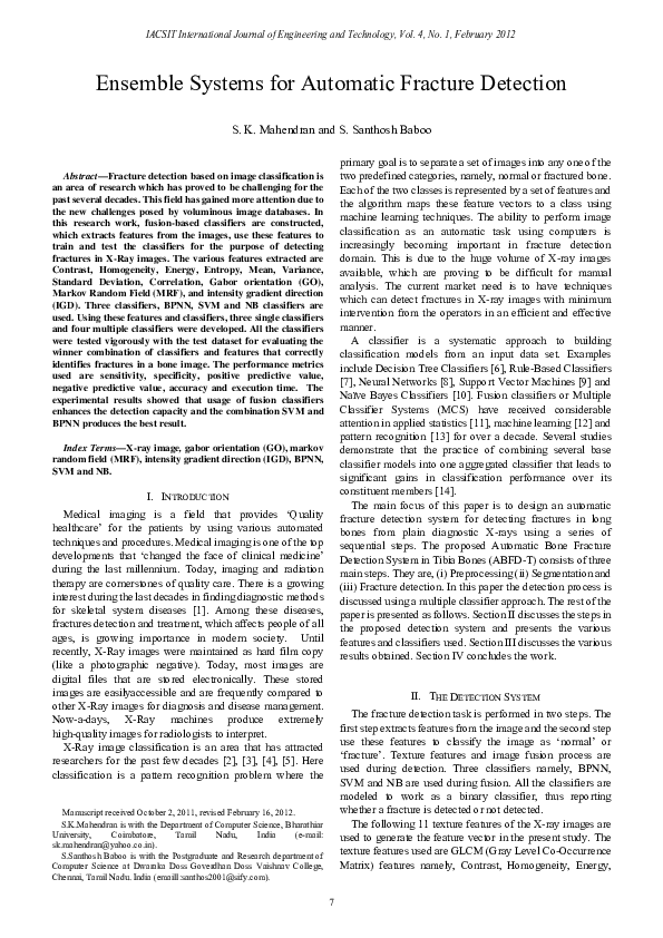 (PDF) Ensemble Systems for Automatic Fracture Detection