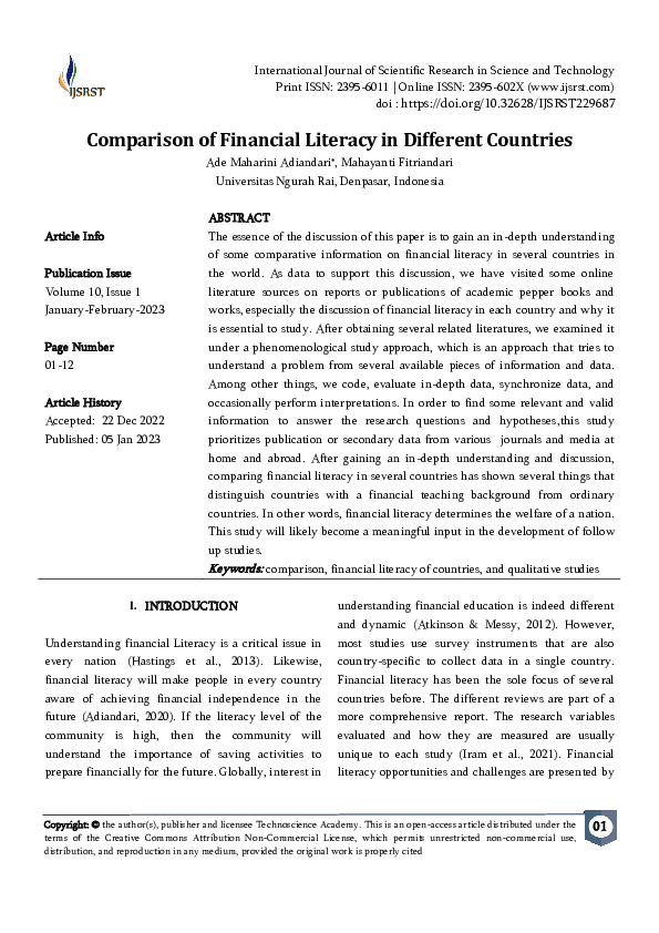 (PDF) Comparison of Financial Literacy in Different Countries