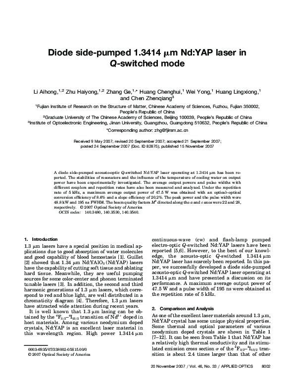 (PDF) Diode side-pumped 1.3414 μm Nd:YAP laser in Q-switched mode