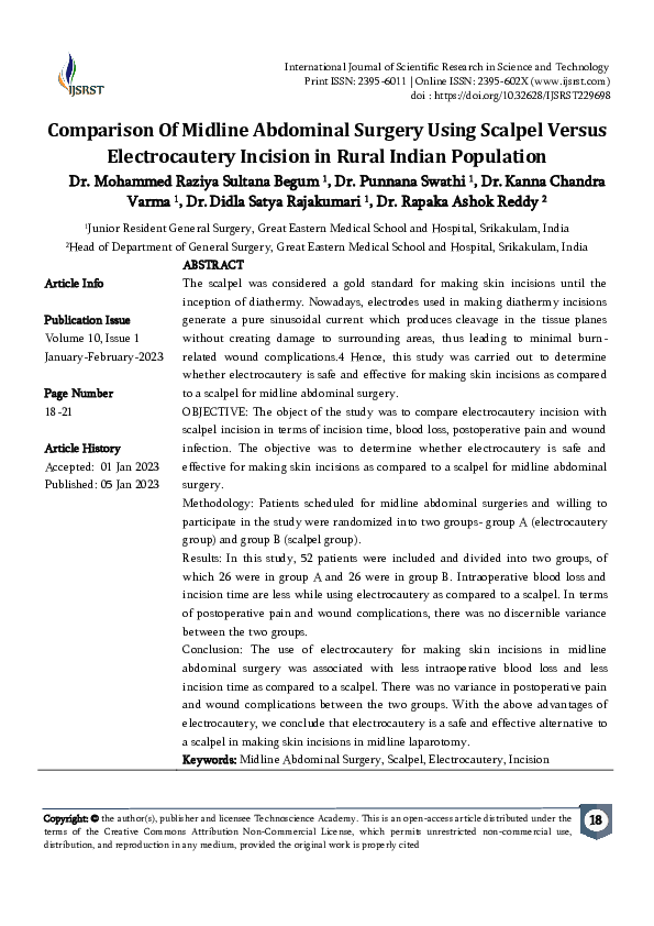 (PDF) Comparison Of Midline Abdominal Surgery Using Scalpel Versus ...