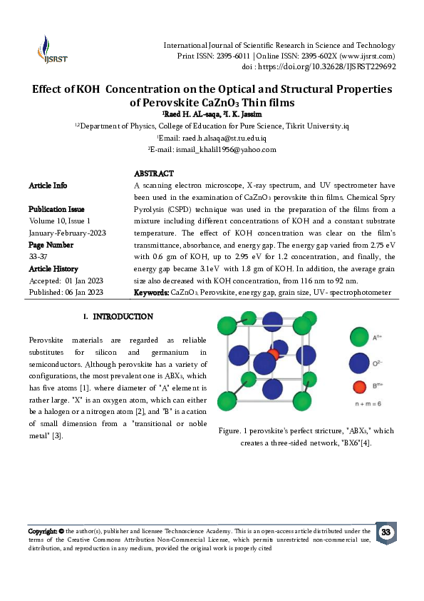 (PDF) Effect of KOH Concentration on the Optical and Structural ...