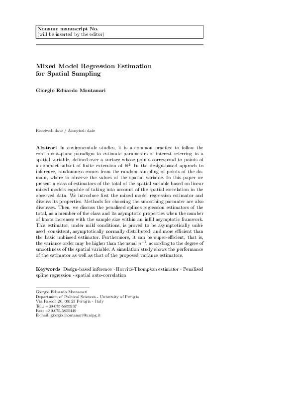 (PDF) Mixed Model Regression Estimation for Spatial Sampling