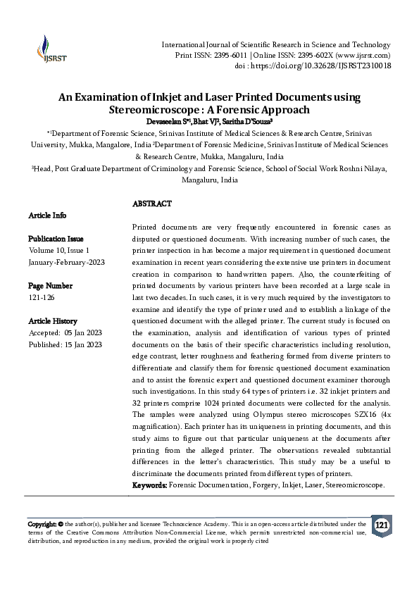 (PDF) An Examination of Inkjet and Laser Printed Documents using ...