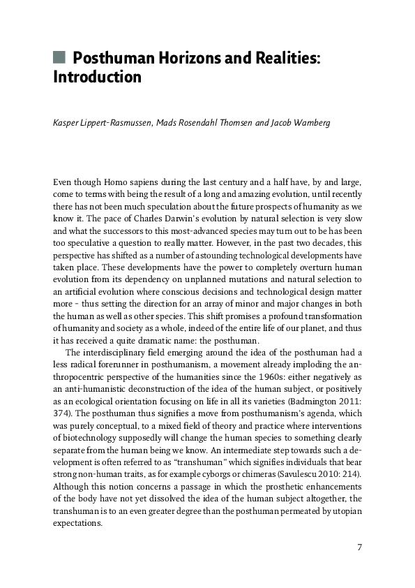 (PDF) Posthuman Horizons and Realities: Introduction