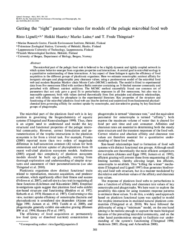 (PDF) Getting the “right” parameter values for models of the pelagic ...