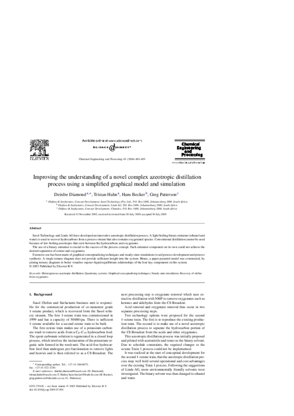 (PDF) Improving the understanding of a novel complex azeotropic distillation process using a ...