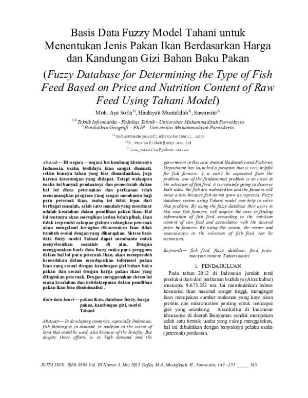 (PDF) Basis Data Fuzzy Model Tahani untuk Menentukan Jenis Pakan Ikan Berdasarkan Harga dan ...