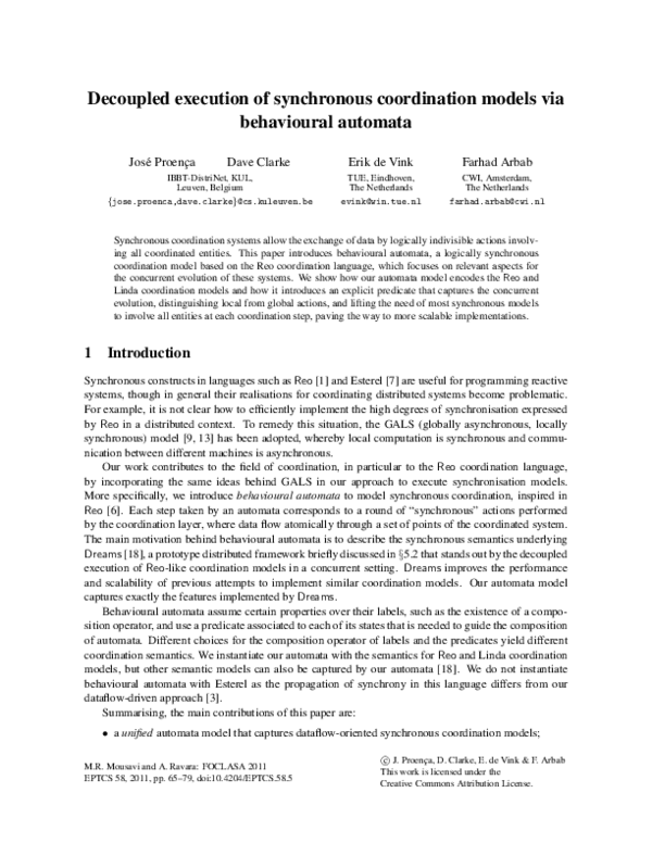 Pdf Decoupled Execution Of Synchronous Coordination Models Via