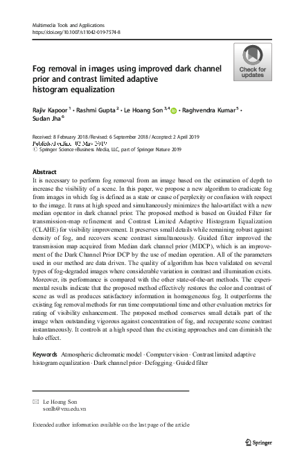 (PDF) Fog removal in images using improved dark channel prior and contrast limited adaptive ...