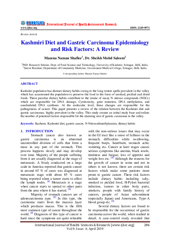 (PDF) Kashmiri Diet and Gastric Carcinoma Epidemiology and Risk Factors ...