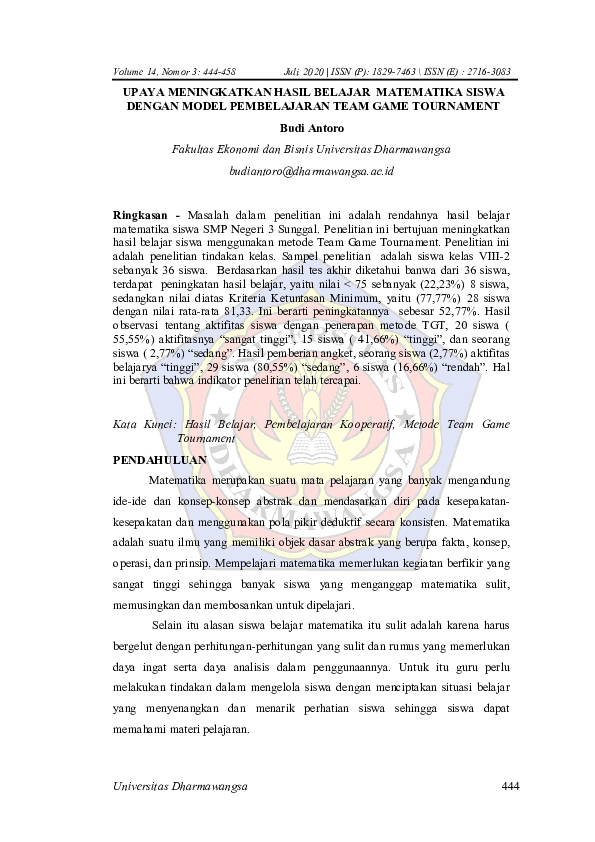 (PDF) Upaya Meningkatkan Hasil Belajar Matematika Siswa Dengan Model Pembelajaran Team Game ...