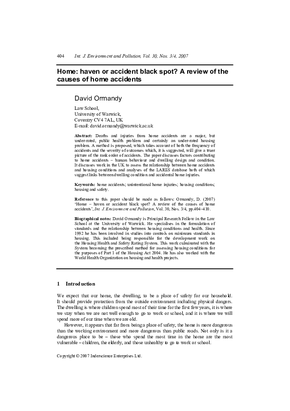 (PDF) Home: haven or accident black spot? A review of the causes of ...