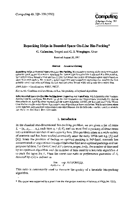 (PDF) Repacking helps in bounded space on-line bind-packing