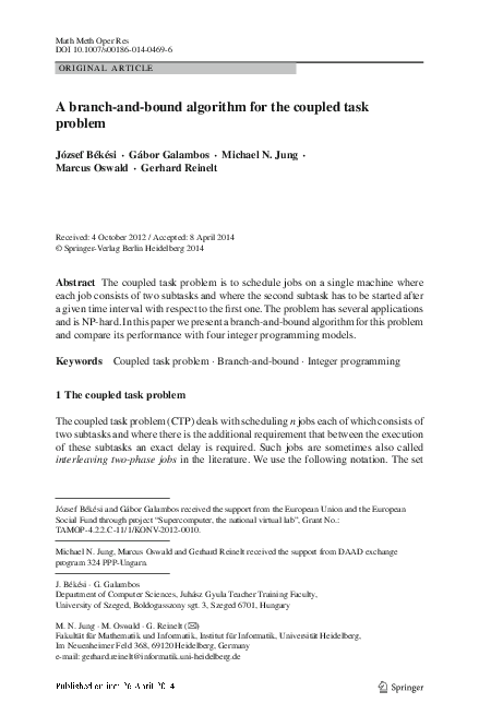 (PDF) A branch-and-bound algorithm for the coupled task problem