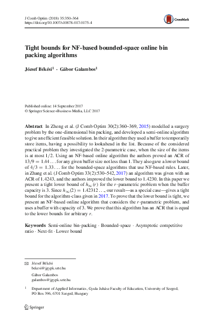 (PDF) Tight bounds for NF-based bounded-space online bin packing algorithms