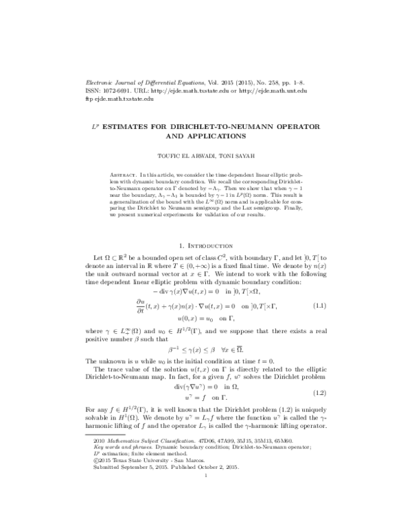 Pdf L P Estimates For Dirichlet To Neumann Operator And Applications