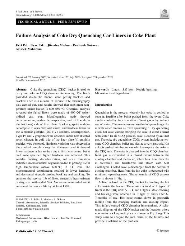 (PDF) Failure Analysis of Coke Dry Quenching Car Liners in Coke Plant